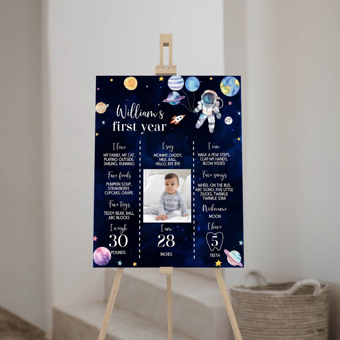 EDITABLE Outer Space Milestone Photo Board, First Trip Around the Sun ...