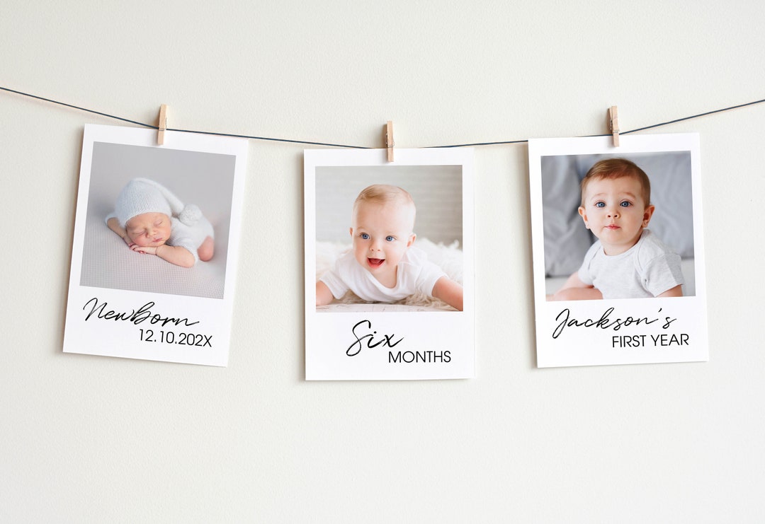 First Birthday Photo Banner, Modern Monthly Photo Card, Minimalist 1st ...