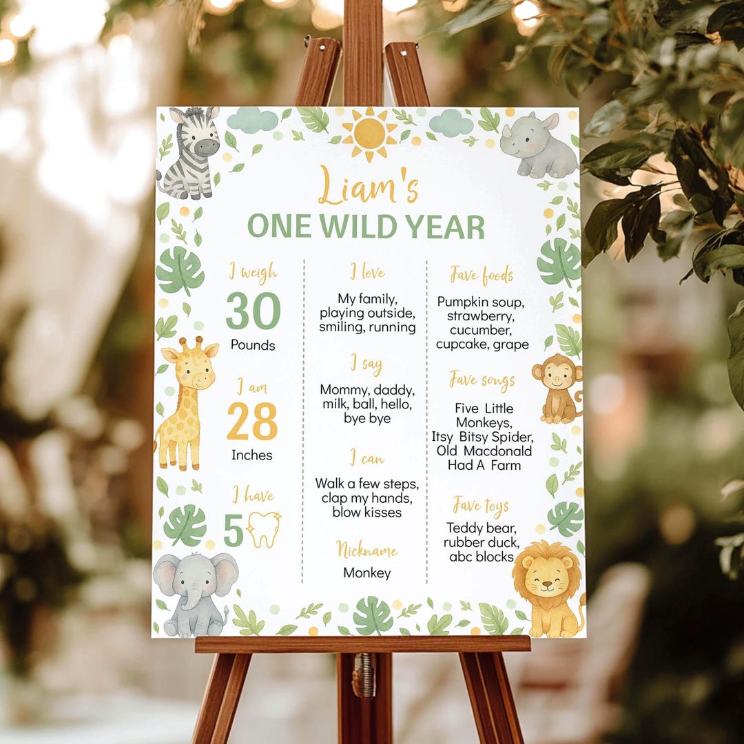 Wild One 1st Birthday Milestone Sign, Safari Birthday Milestone Poster ...