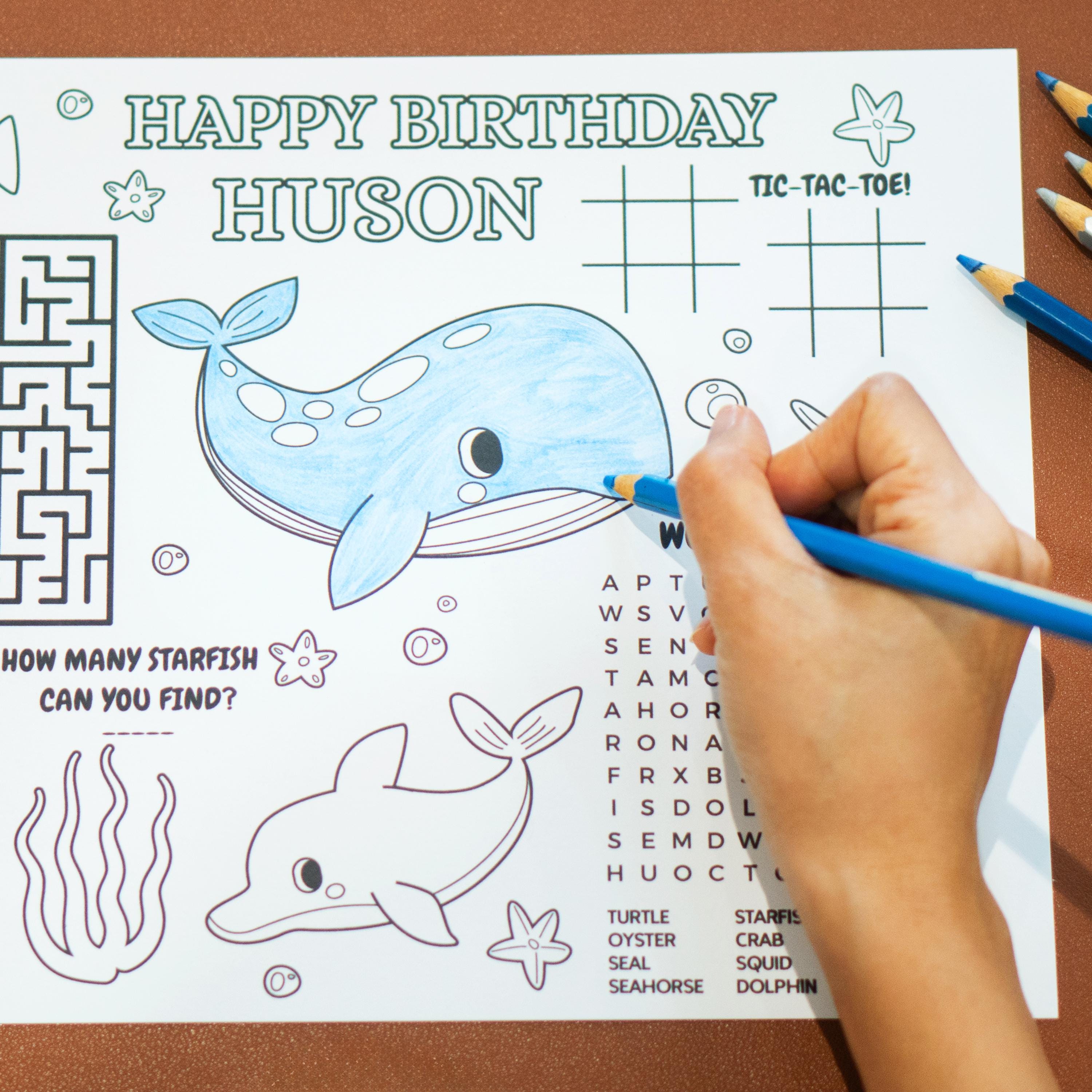 EDITABLE Under the Sea Birthday Coloring Placemat, Ocean Animals ...
