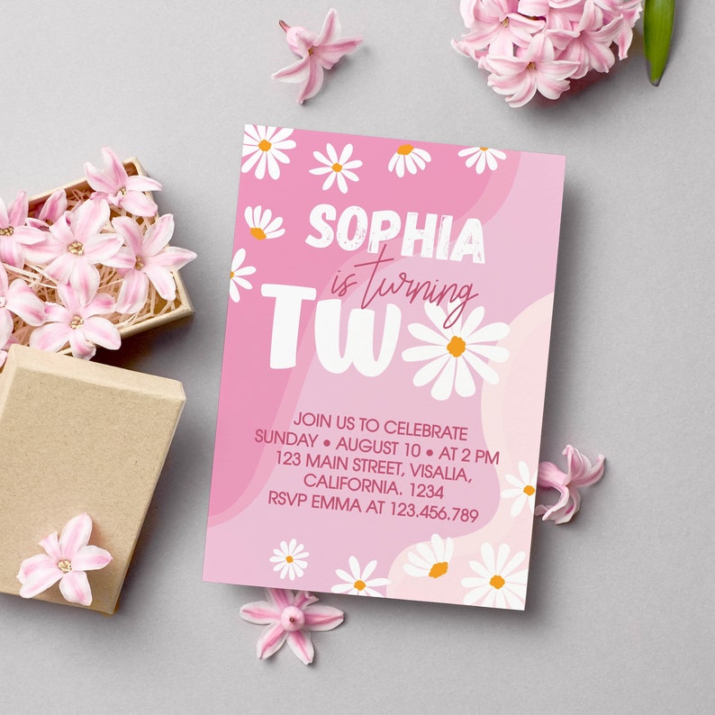 Editable Daisy Birthday Party Invitation Two Groovy Birthday | Etsy