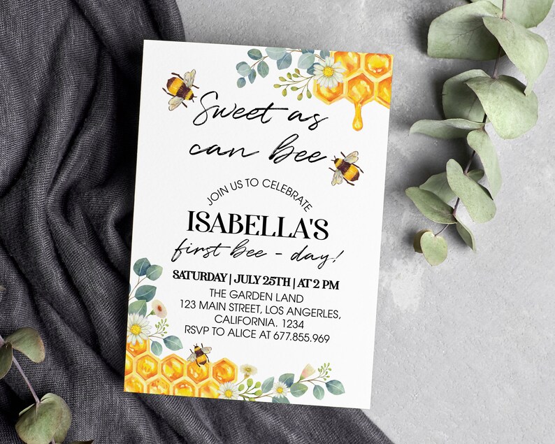 EDITABLE First Bee Day Invitation Bee 1st Birthday | Etsy