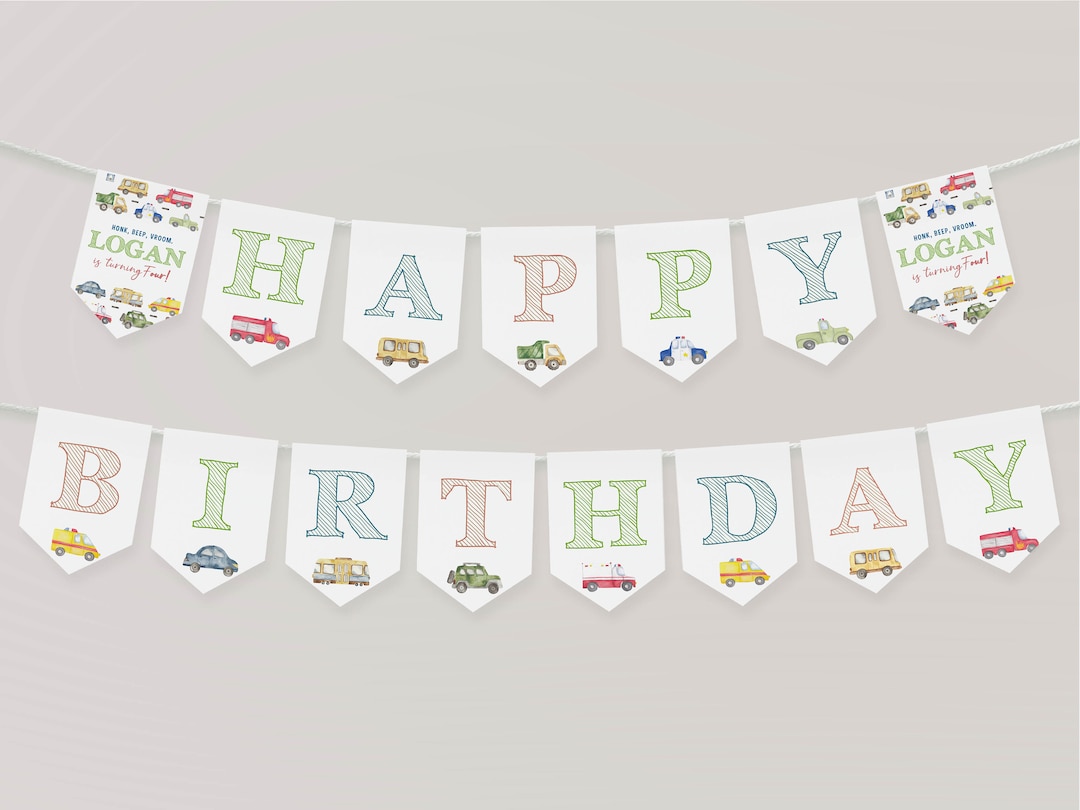 Editable Transportation Birthday Banner Truck Birthday - Etsy