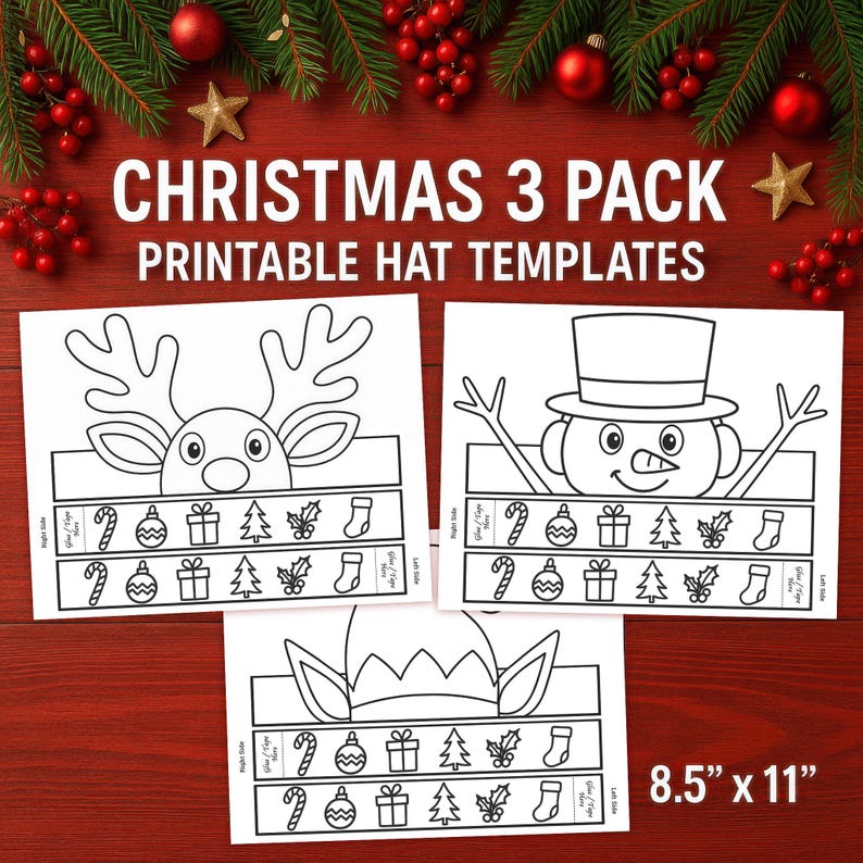 Christmas Hat Craft 3 Pack – Printable Paper Hats for Kids – Reindeer ...
