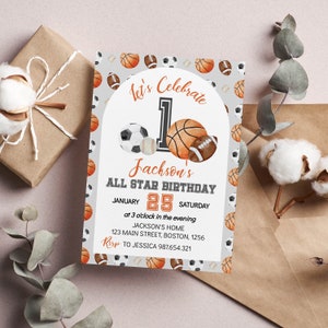 EDITABLE Sports Birthday Invitation, First Birthday Football Invitation ...