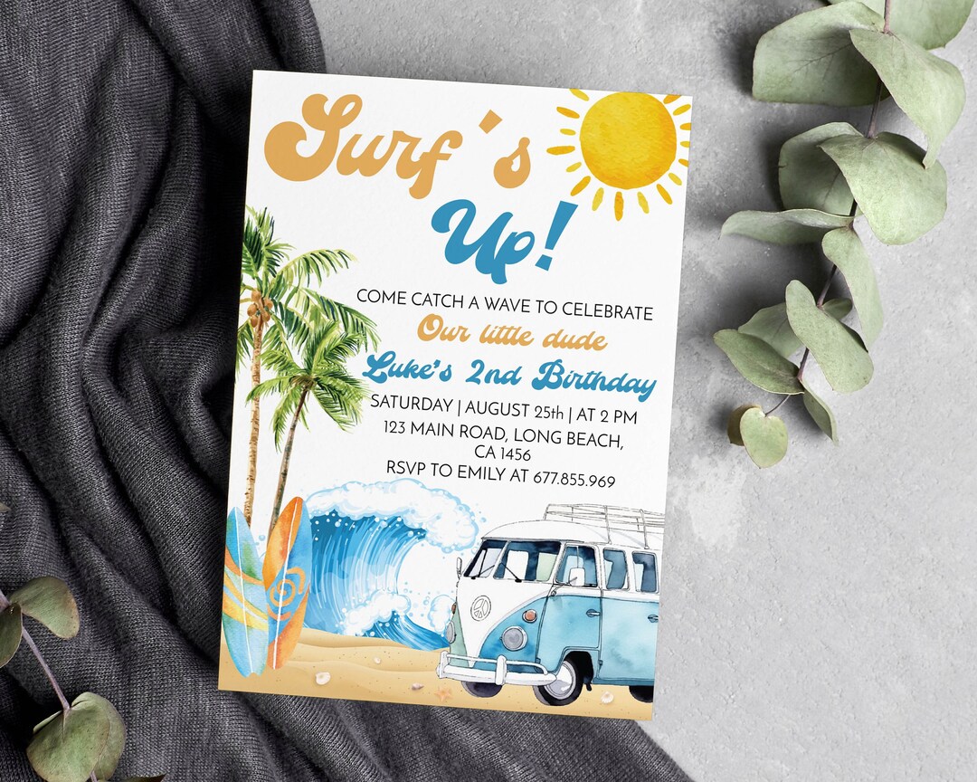 EDITABLE Surfs up Birthday Invitation, Surf Birthday Party Invite, Any ...