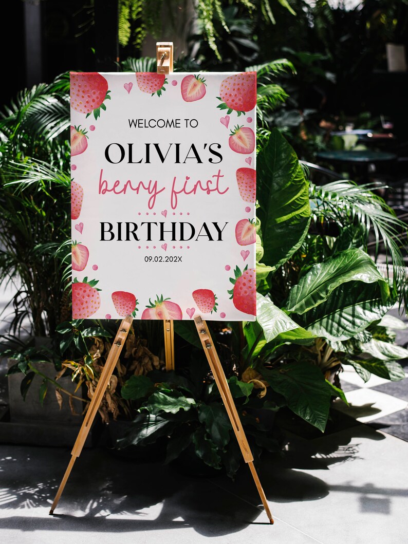 EDITABLE Strawberry Birthday Party Welcome Sign, Strawberry First ...