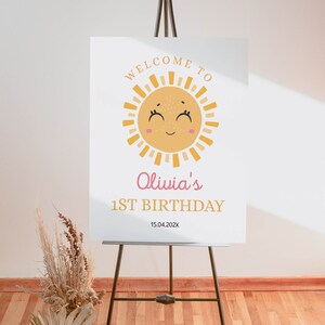 EDITABLE First Trip Around the Sun Welcome Sign, Sunshine Party Sign ...