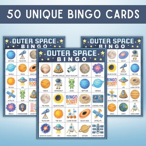 Outer Space Bingo Game Printable, Astronaut Party Activity, 50 Unique ...