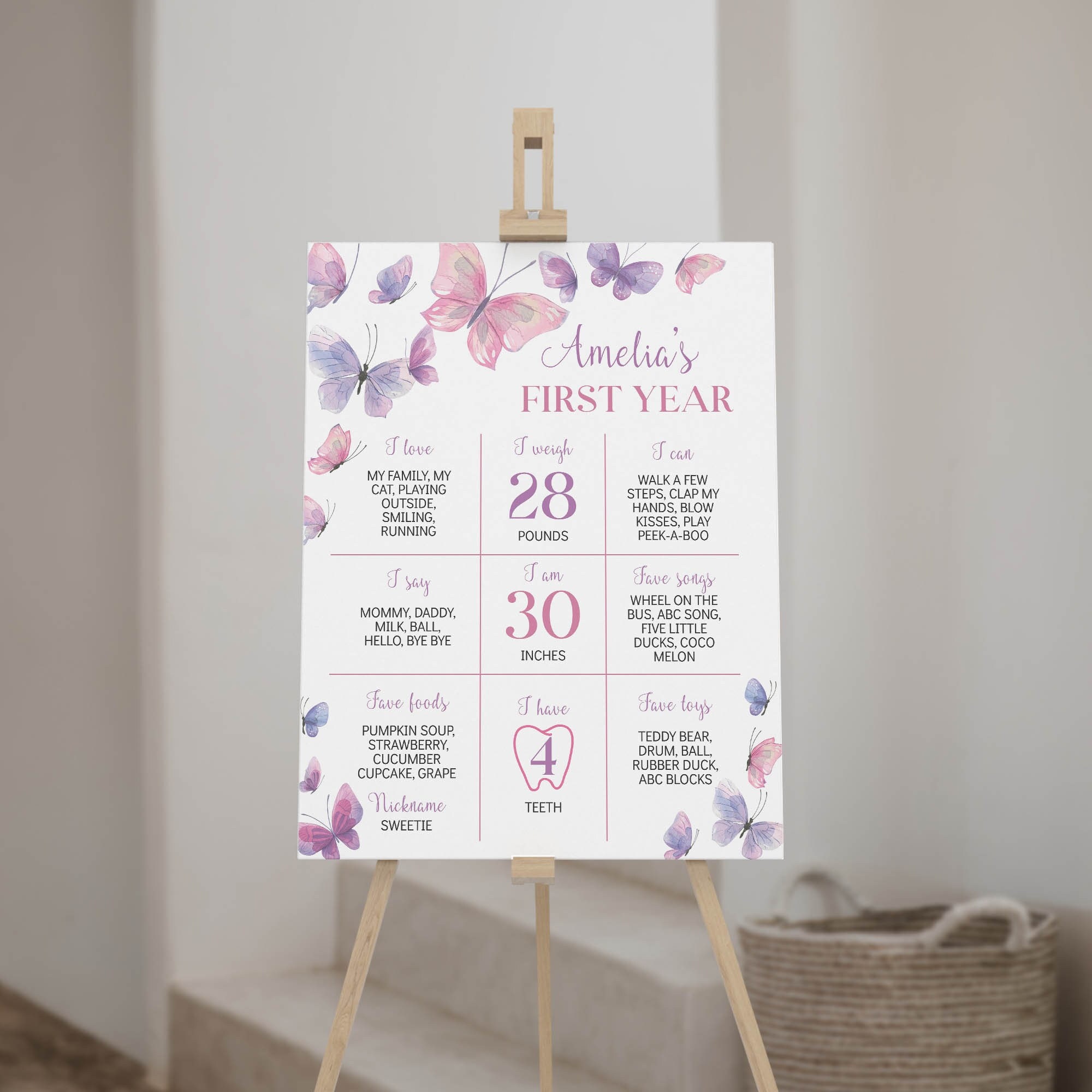 EDITABLE Butterfly Milestone Board Pastel Girl 1st Birthday - Etsy