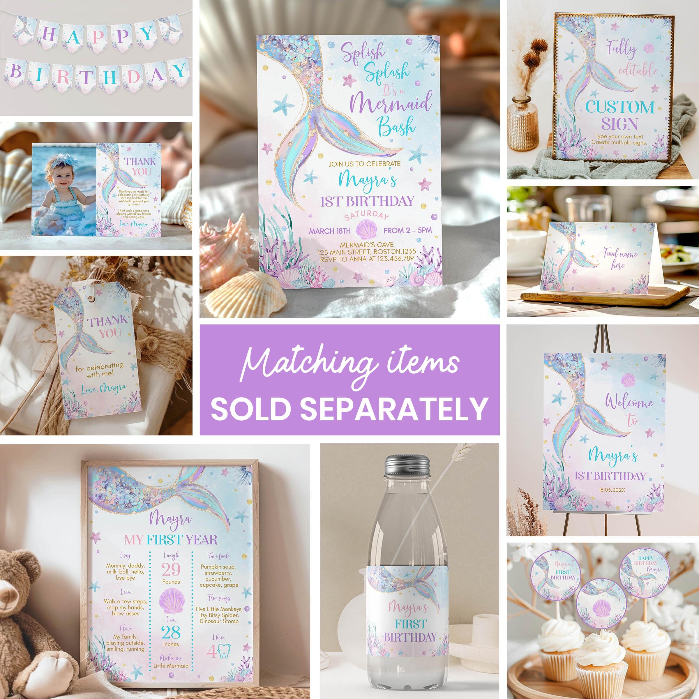 EDITABLE Mermaid Birthday Water Bottle Labels, Under the Sea Birthday ...