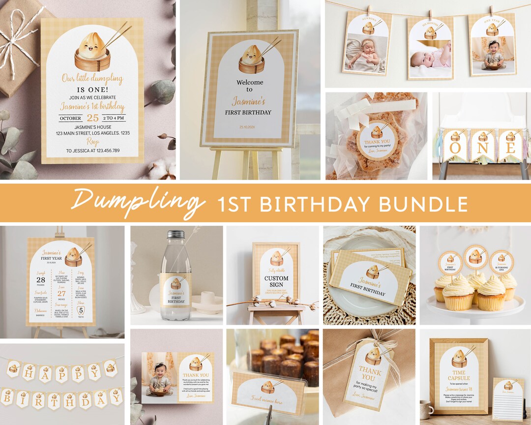 Editable Dumpling Birthday Invitation Bundle Dumpling 1st - Etsy