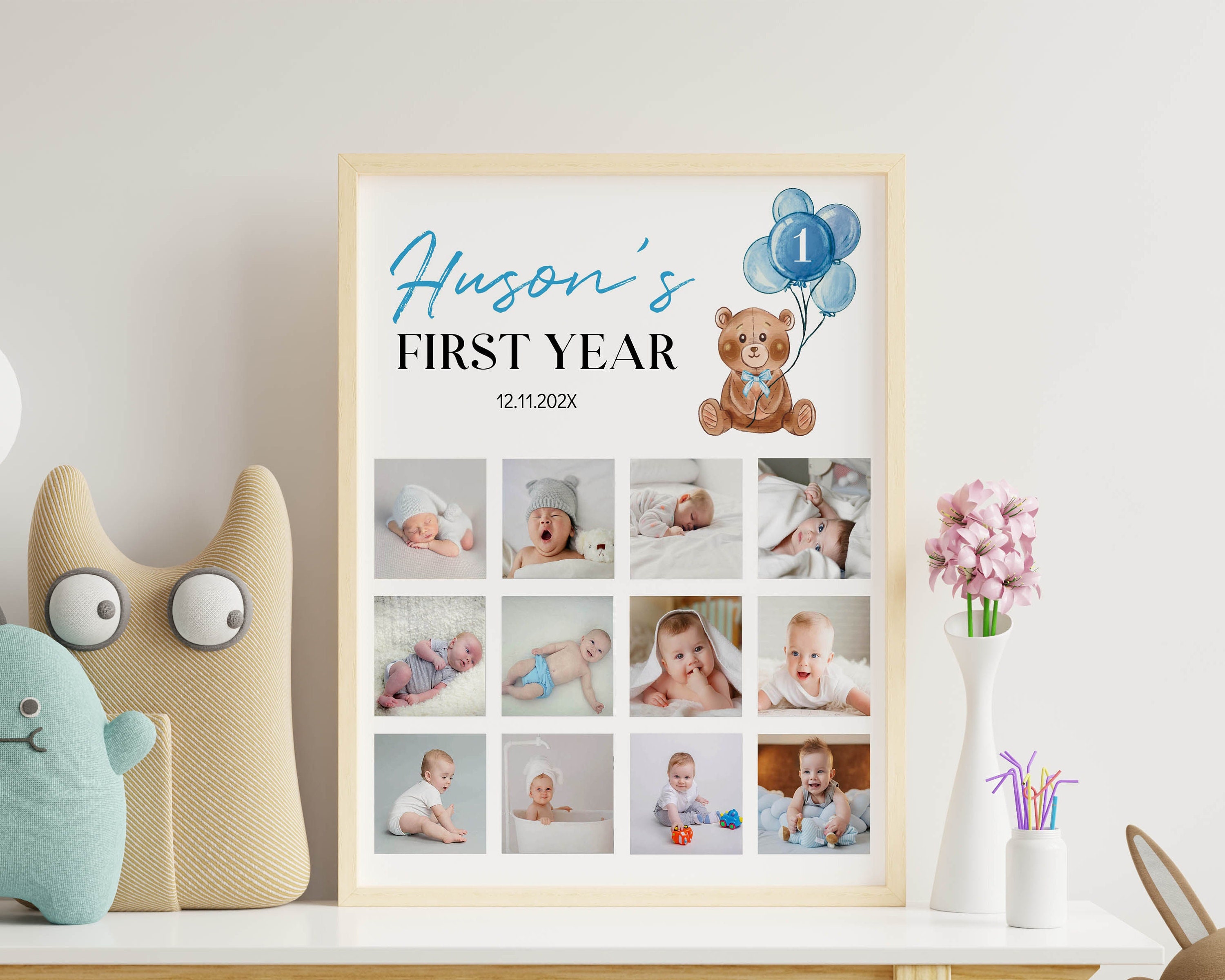 Editable Bear First Year Photo Collage Modern Bear 12 Month - Etsy