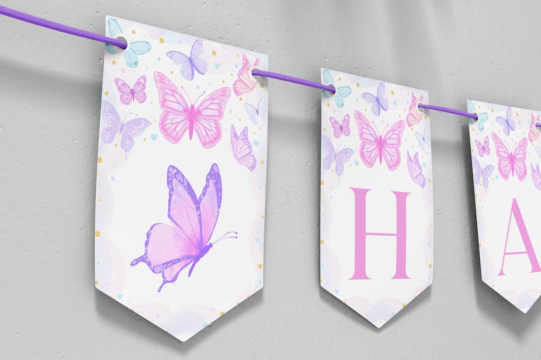Editable Butterfly Happy Birthday Banner, Butterfly 1st Birthday Banner ...