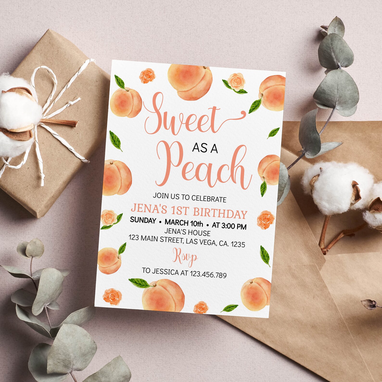 Editable as Sweet as a Peach Invitation Bundle, Peach Theme Birthday ...