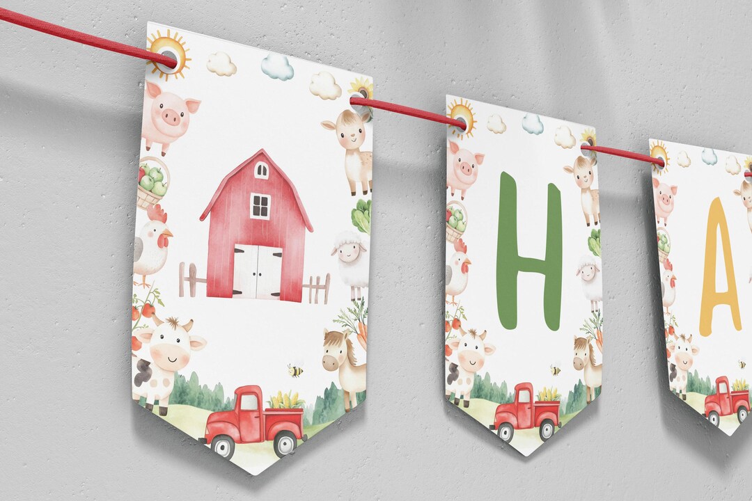 Editable Farm Birthday Banner, Farm Party Animals Birthday Decor ...