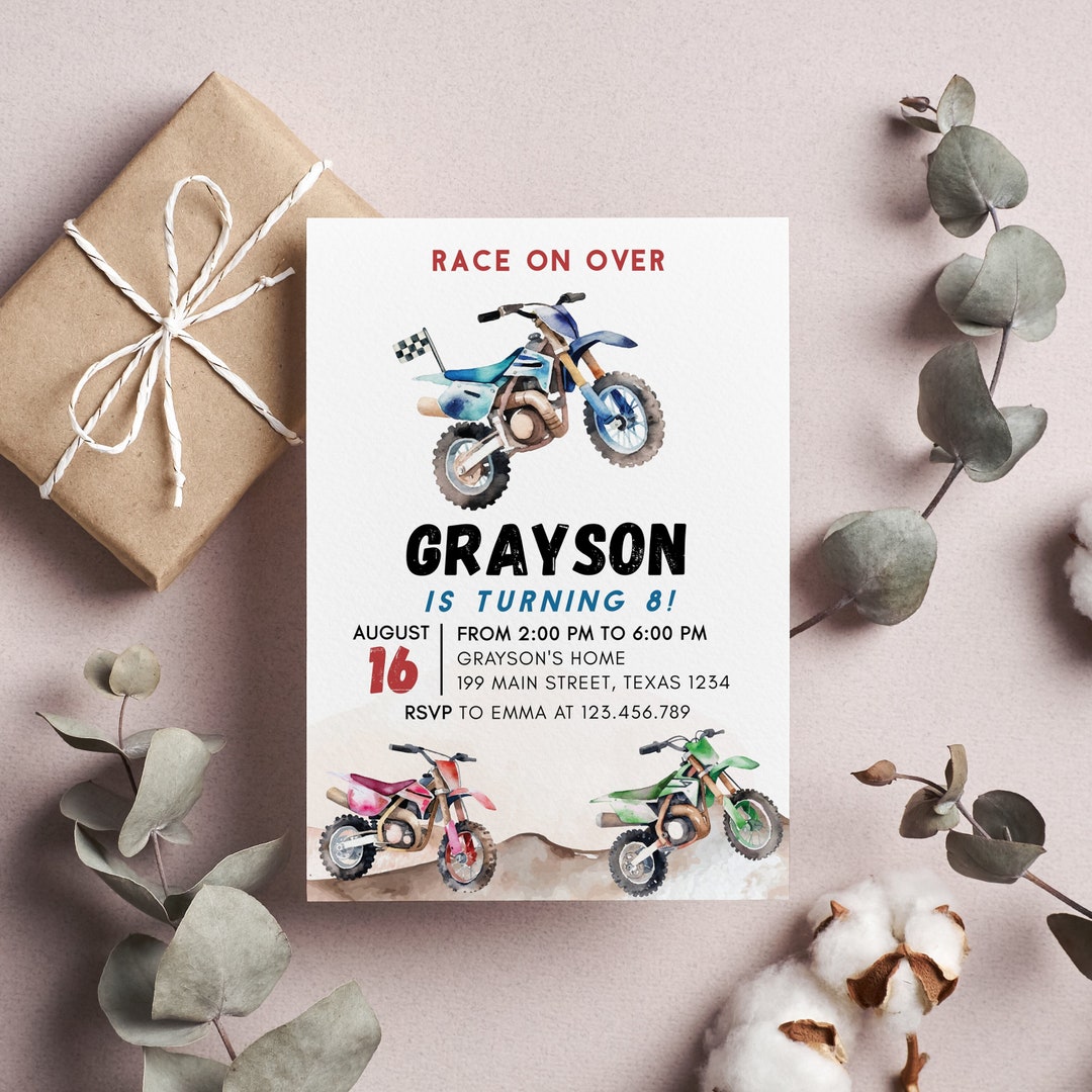 EDITABLE Dirt Bike Birthday Invitation, Boy Birthday Invitation, Race ...