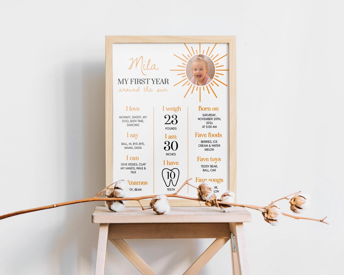 EDITABLE Sunshine 1st Birthday Milestone Sign Modern Sunshine - Etsy