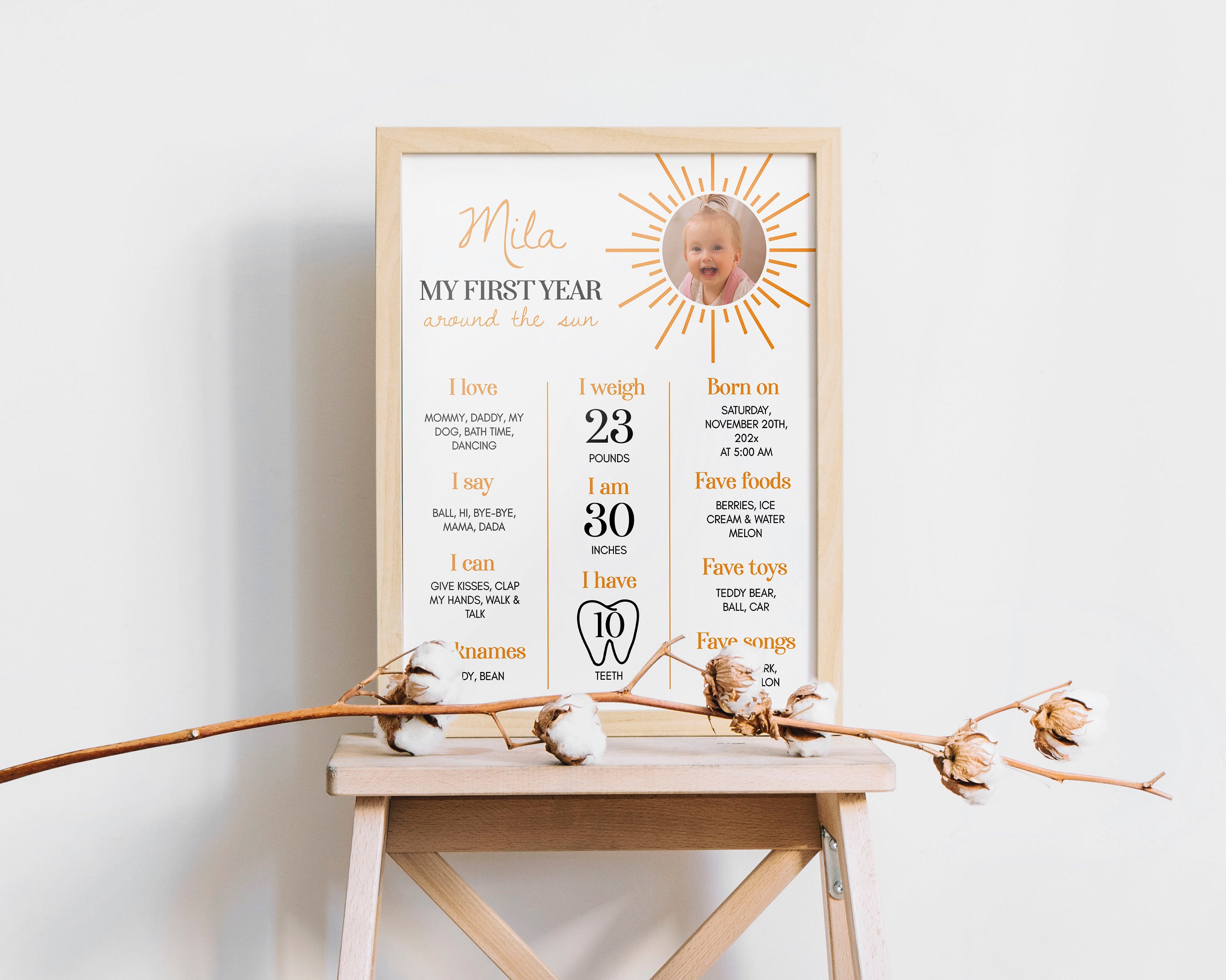 EDITABLE Sunshine 1st Birthday Milestone Sign Modern Sunshine - Etsy