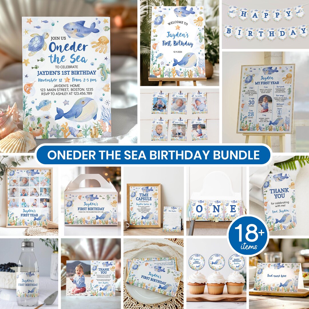 Editable Under the Sea Birthday Invitation Bundle, Ocean 1st Birthday ...