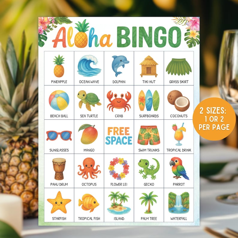 Aloha Bingo Game Printable, Hawaiian Bingo Cards, Tropical Party ...