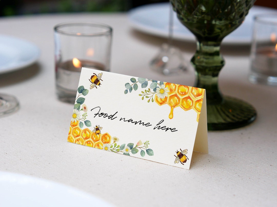 EDITABLE Bee Food Labels, First Bee Day Party Food Name Card, Bumble ...