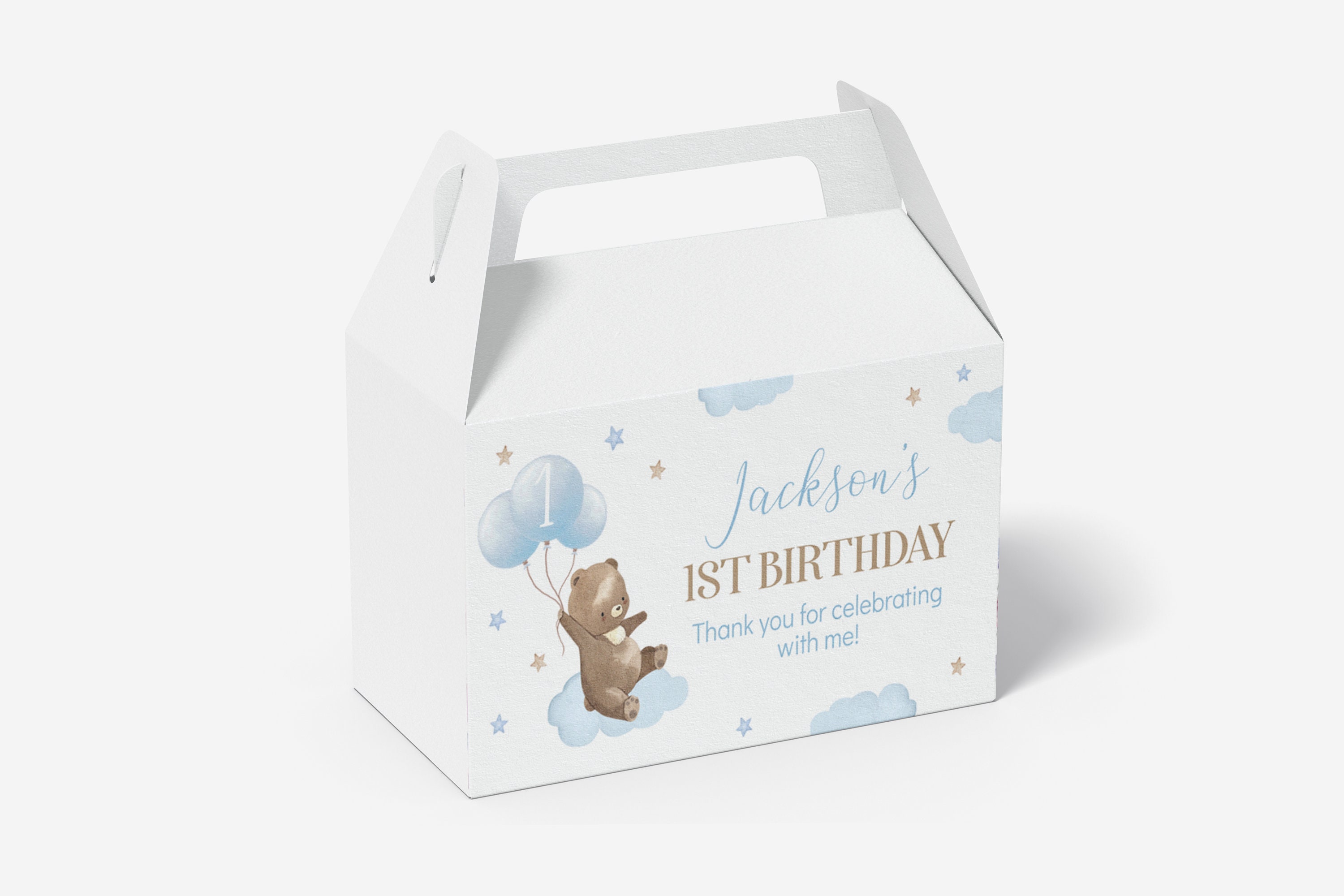 EDITABLE Bear Birthday Party Gable Gift Box Label Beary First - Etsy