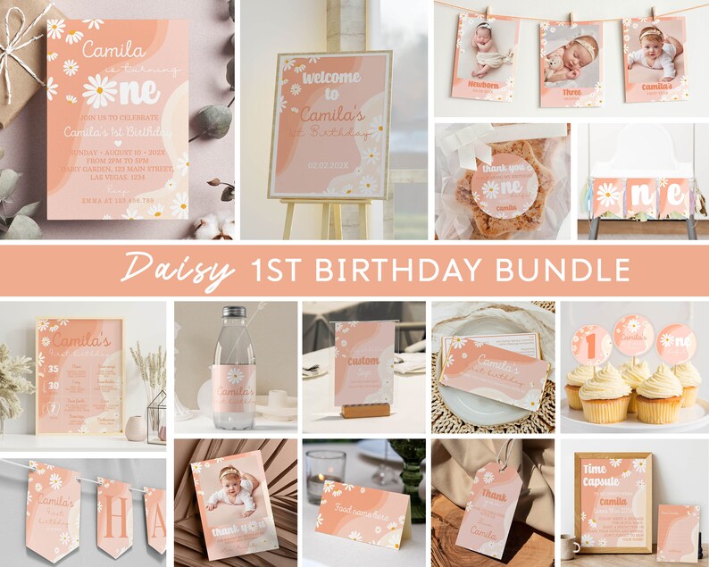 Editable Daisy First Birthday Invitation Bundle Daisy - Etsy