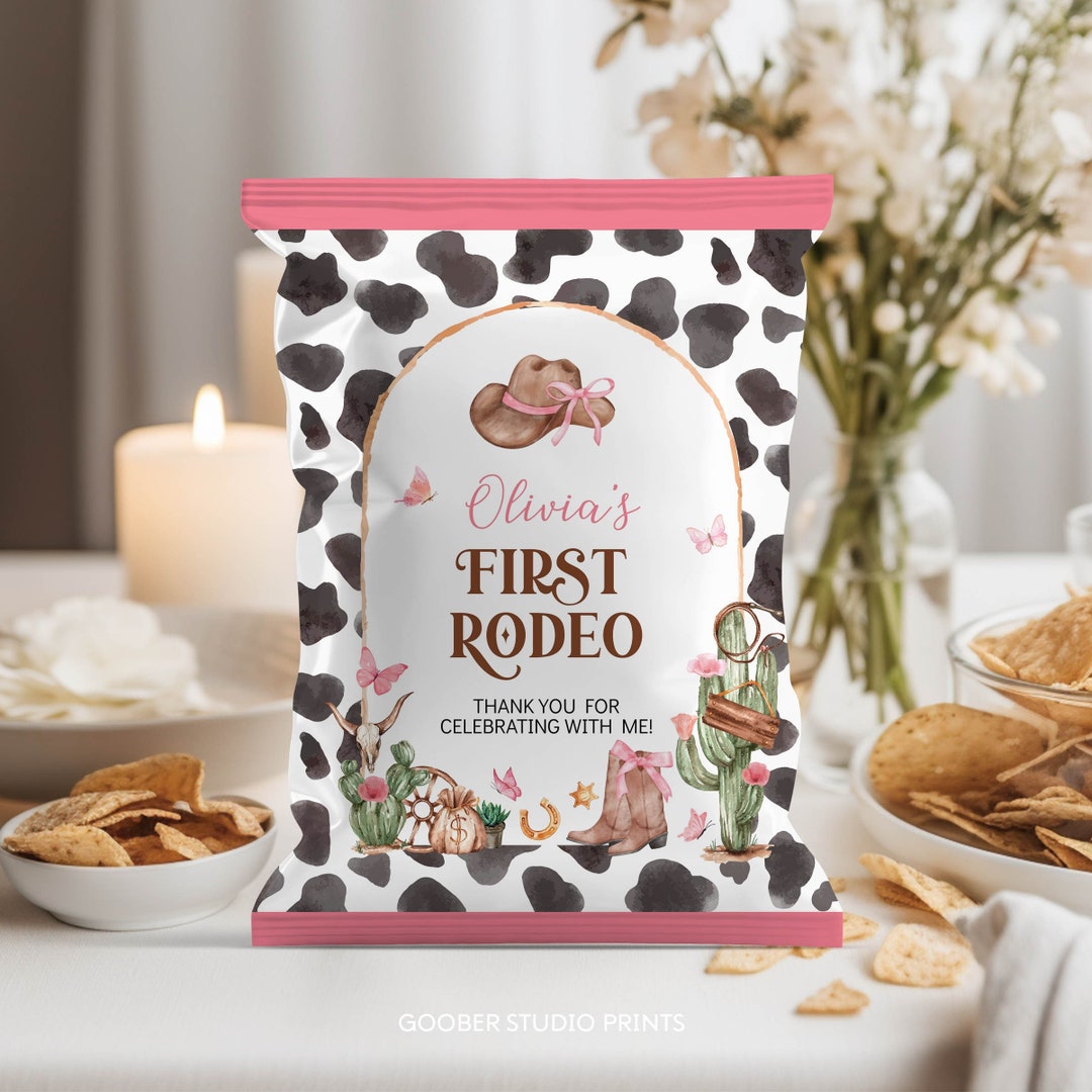 EDITABLE My First Rodeo Birthday Chip Bags, Cowgirl First Birthday ...