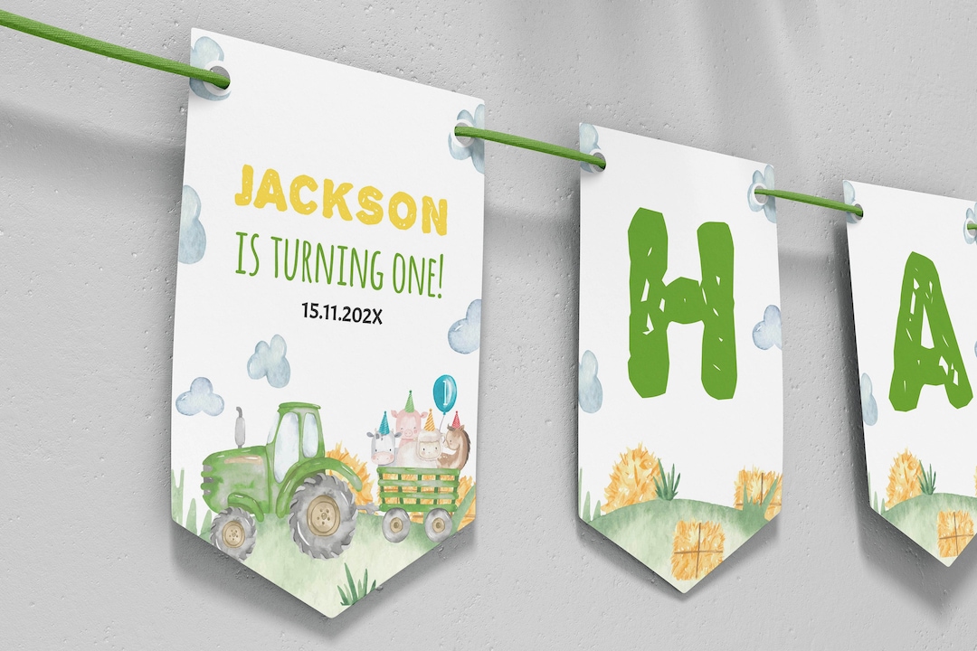 Editable Tractor Birthday Banner, Green Tractor Banner, Farm Birthday ...