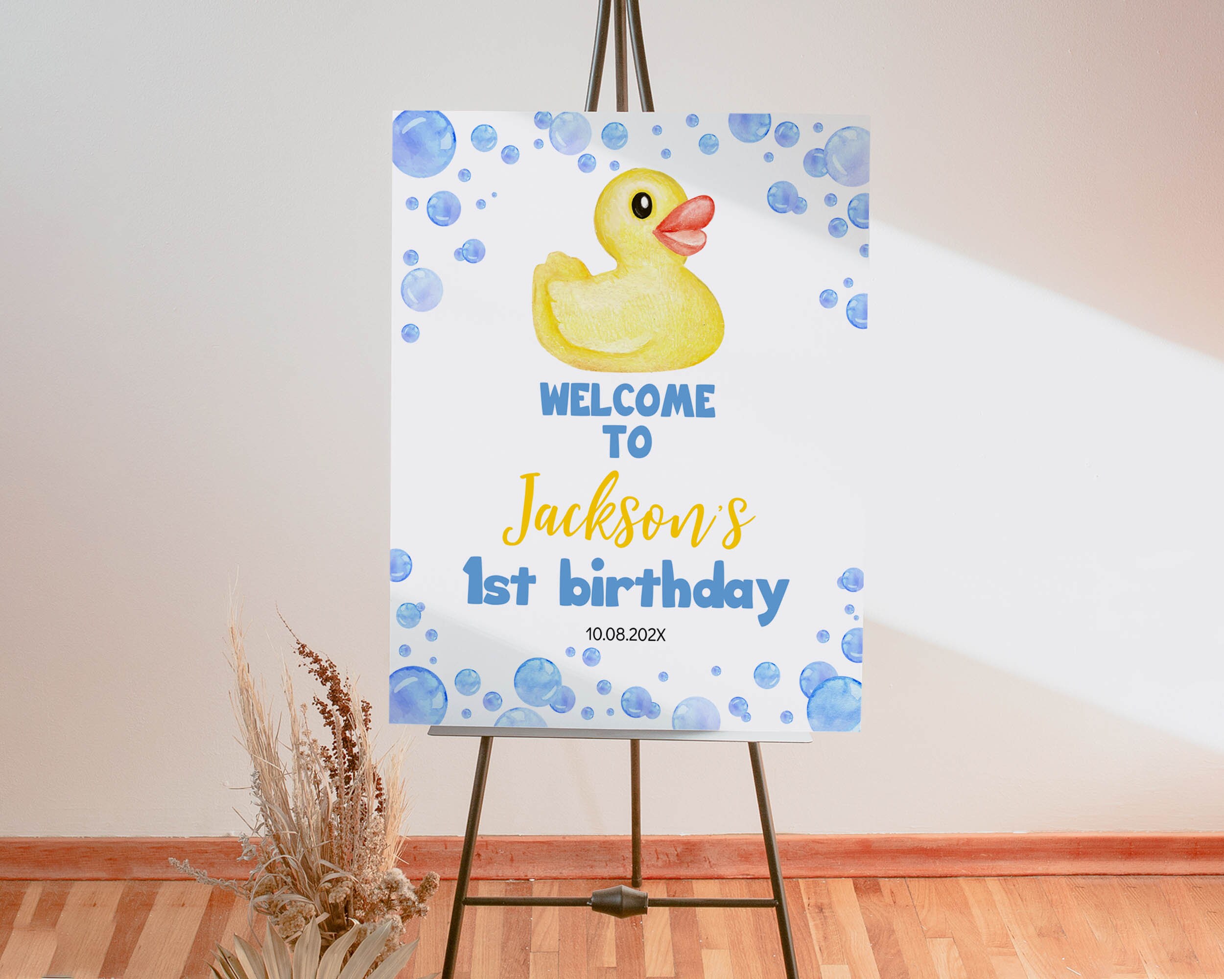 EDITABLE Rubber Duckie Birthday Welcome Sign, Yellow Duck Birthday ...