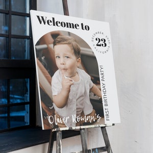 EDITABLE Photo First Birthday Sign, Modern Birthday Welcome Sign ...