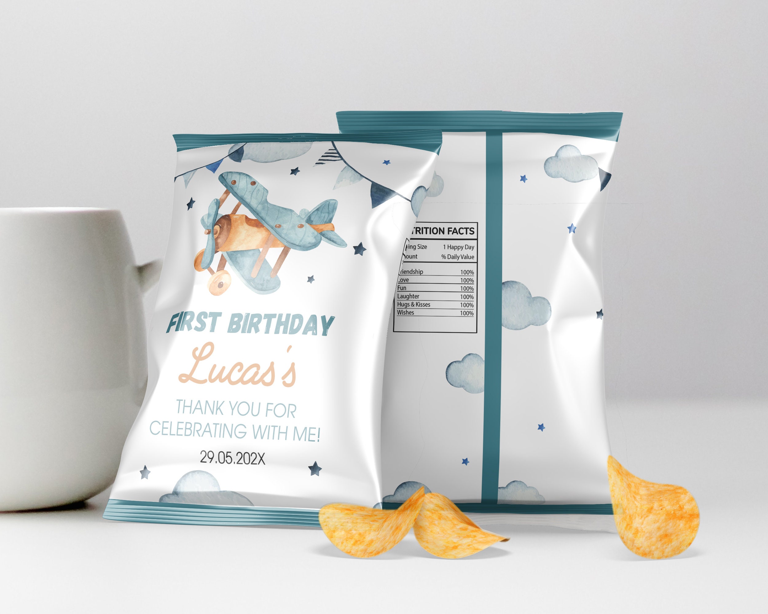 EDITABLE Airplane Birthday Chip Bags Airplane Party Favor - Etsy