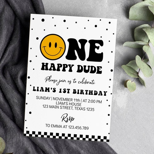 EDITABLE ONE Happy Dude Time Capsule Smiley Face 1st - Etsy