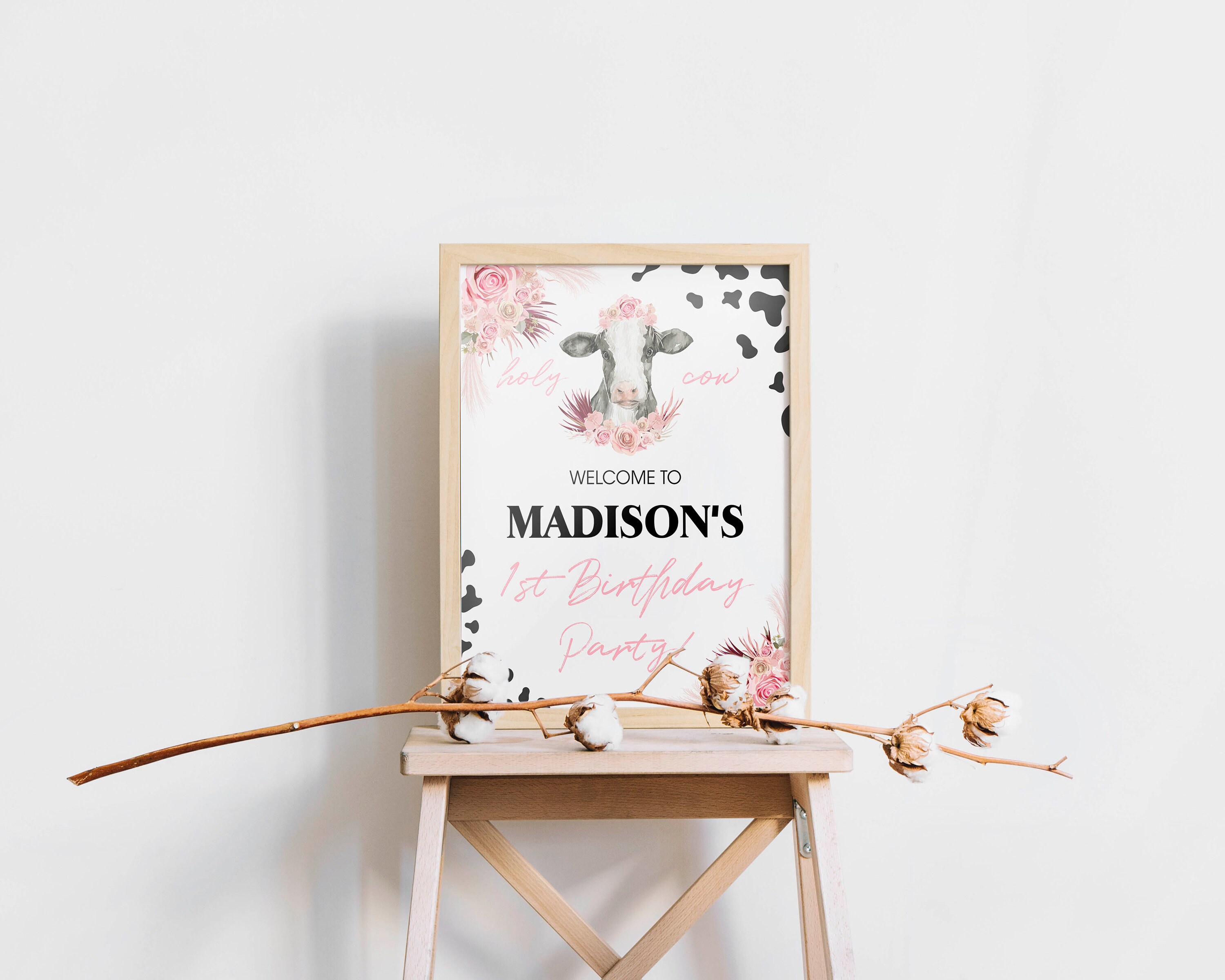 EDITABLE Cow Birthday Party Welcome Sign Holy Cow I'm One - Etsy
