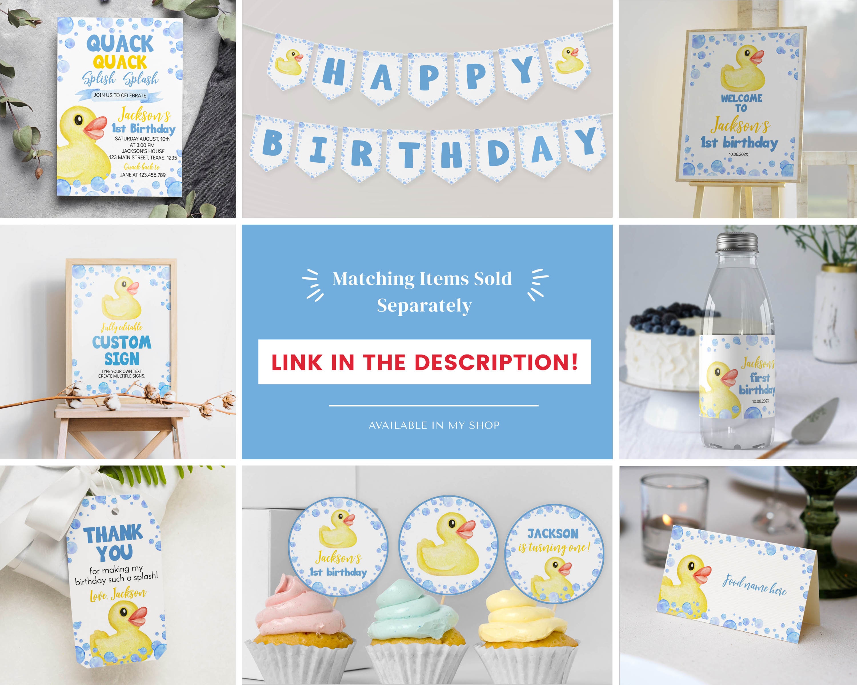EDITABLE Rubber Duckie Birthday Water Bottle Label, Yellow Duck ...