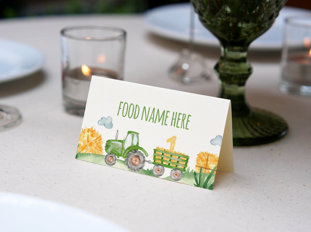 EDITABLE Tractor Party Food Tent Card, Green Tractor Birthday Food Name ...