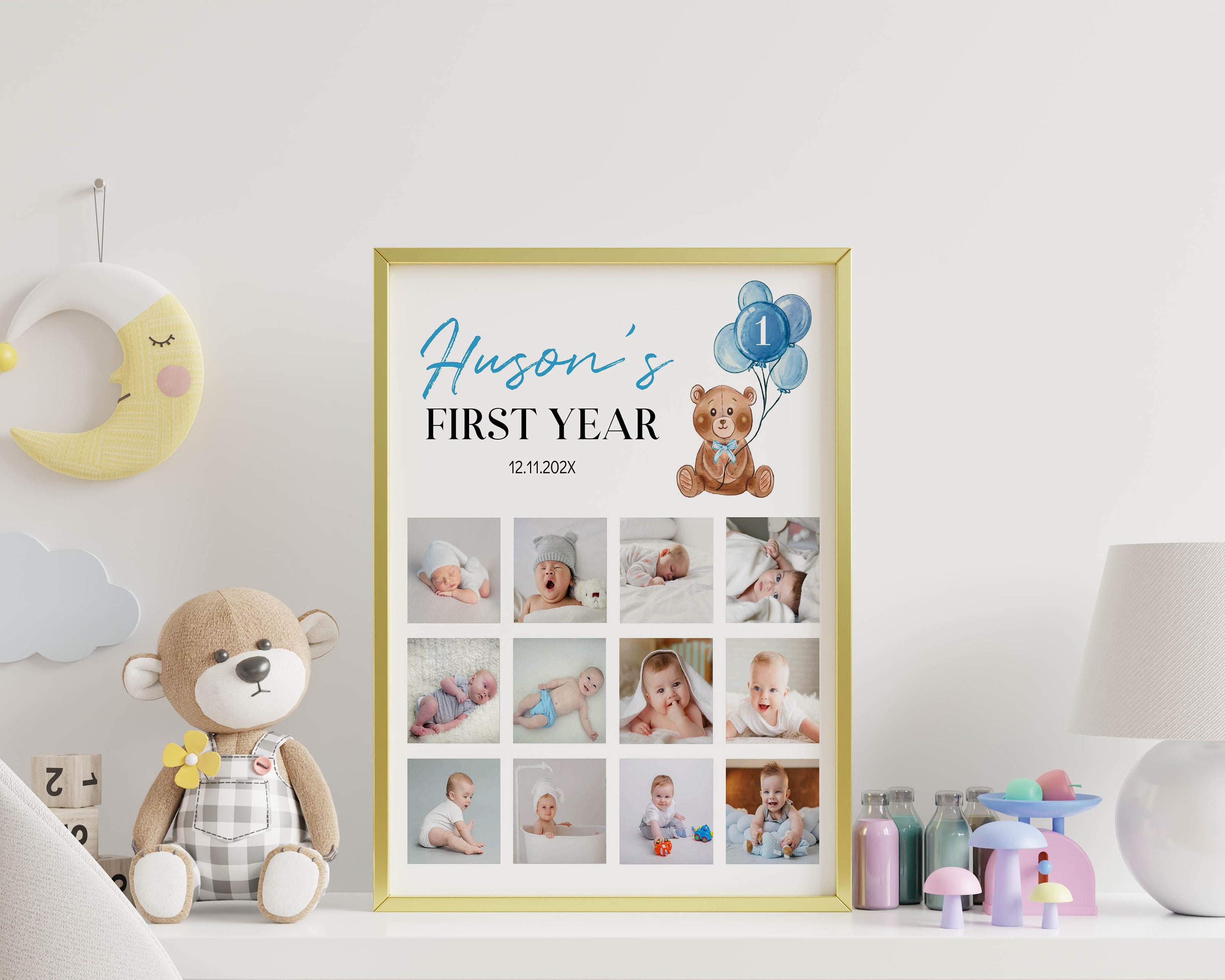 Editable Bear First Year Photo Collage Modern Bear 12 Month - Etsy