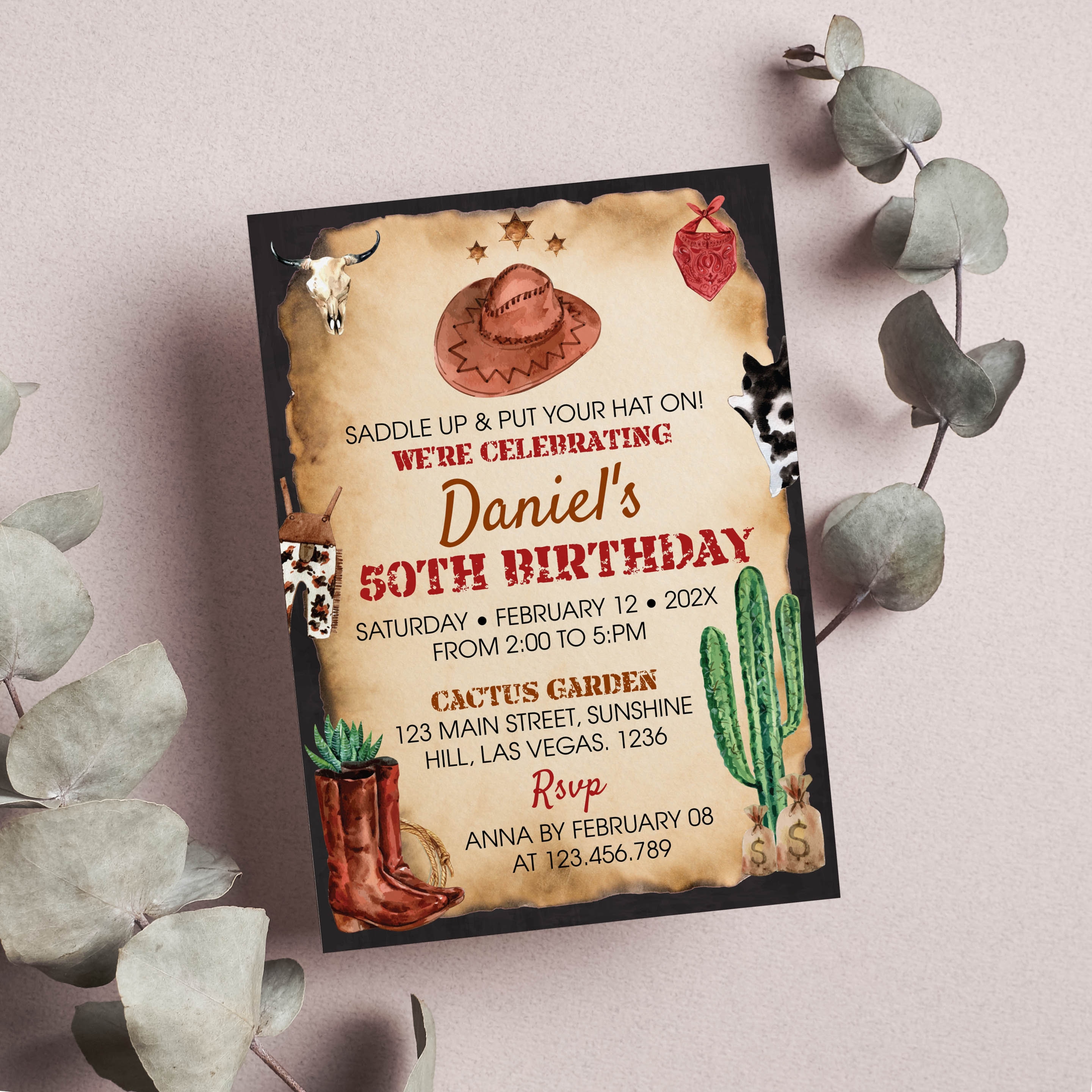 EDITABLE Country Western Invitation, Cowboy Birthday Invite, Adult ...