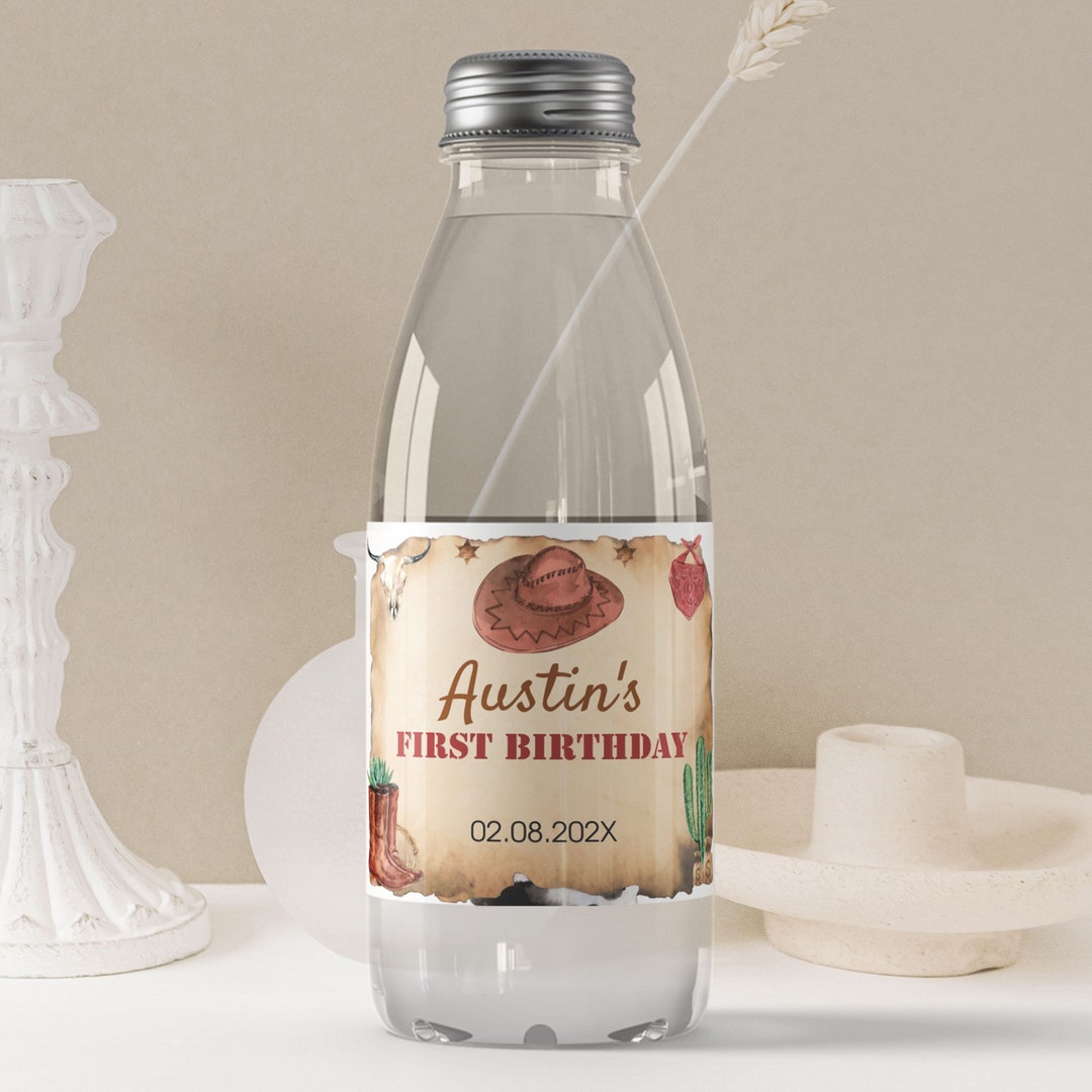 Cowboy Birthday Water Bottle Label, Wild West Party Bottle Label, 1st ...