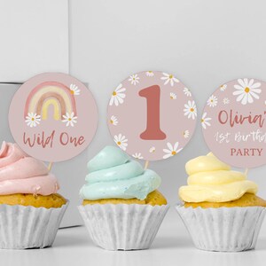 Editable Daisy Cupcake Topper, Daisy Birthday Party Decoration, Boho ...