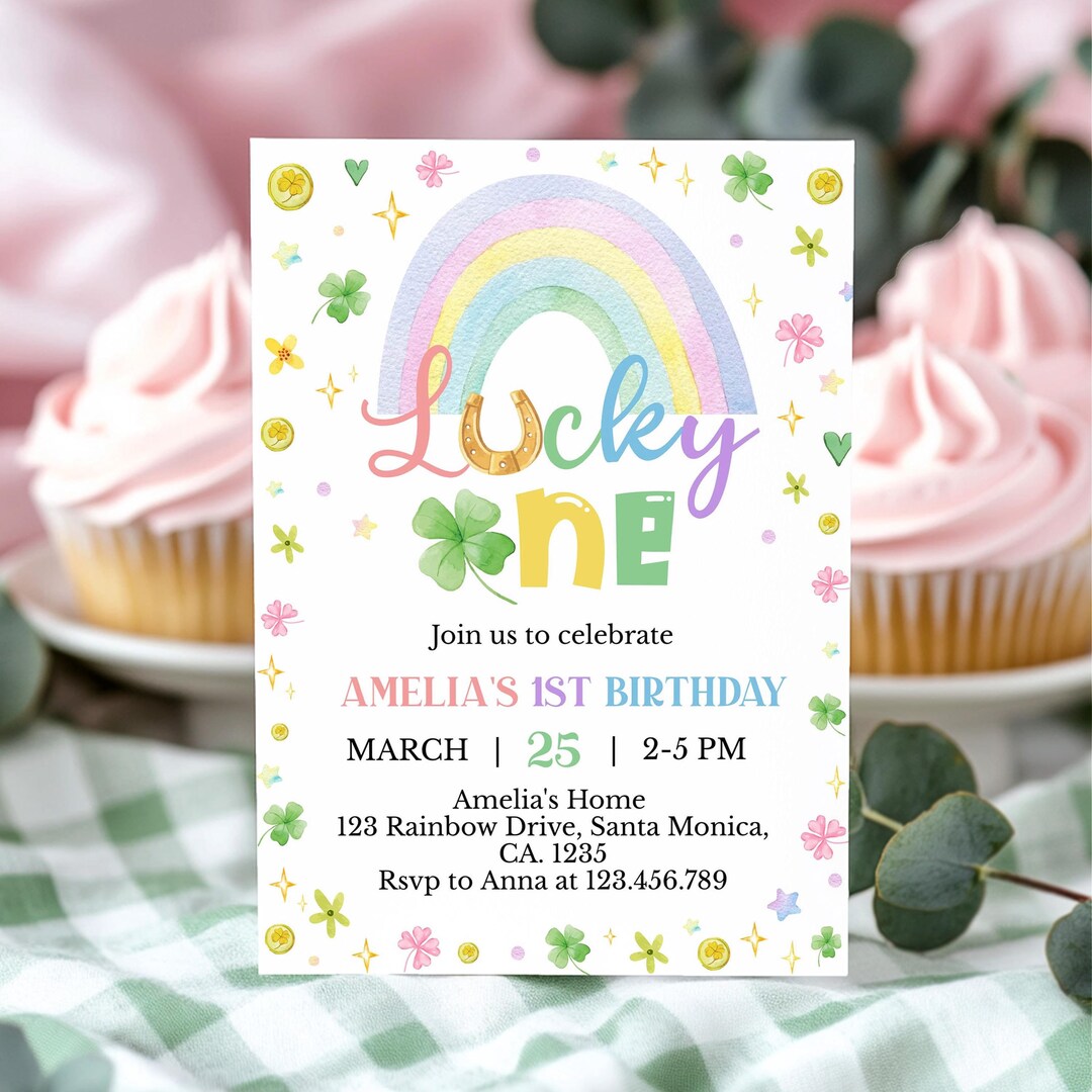 EDITABLE Lucky One Birthday Invitation, Girl 1st Birthday Invite, Lucky ...