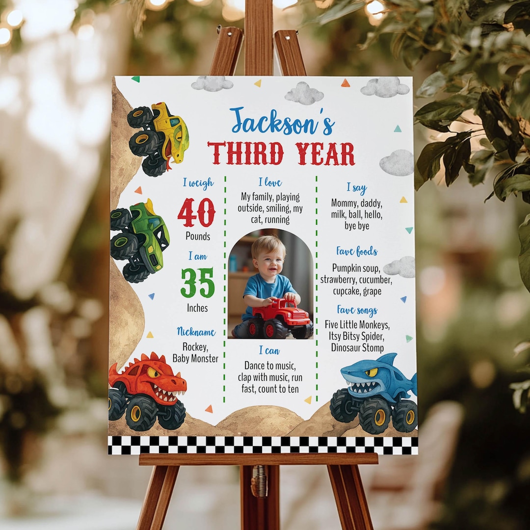 EDITABLE Monster Truck Birthday Milestone Sign, Monster Truck One Year ...