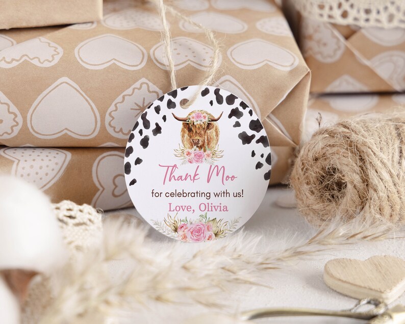 EDITABLE Highland Cow Birthday Thank You Tag, Holy Cow I'm One Birthday ...