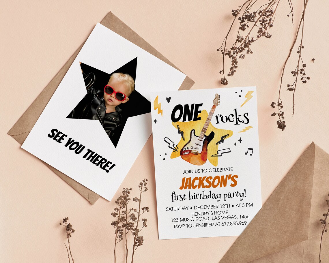 EDITABLE One Rocks Birthday Invitation Rock and Roll Birthday - Etsy