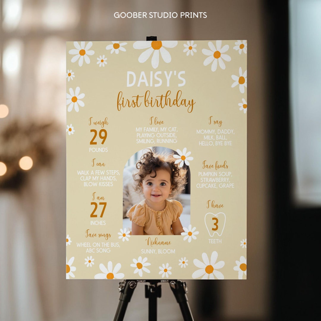 EDITABLE Daisy First Birthday Milestone Sign, Boho One Year Milestone ...