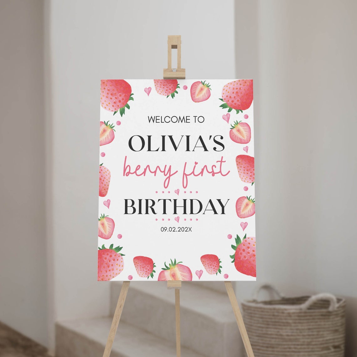EDITABLE Strawberry Birthday Party Welcome Sign Strawberry - Etsy