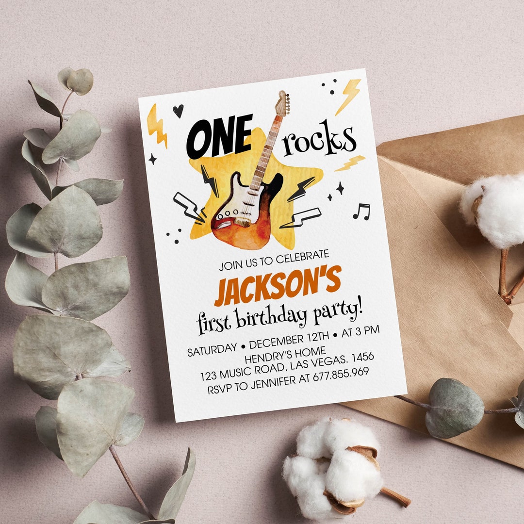 EDITABLE One Rocks Birthday Invitation Rock and Roll Birthday - Etsy
