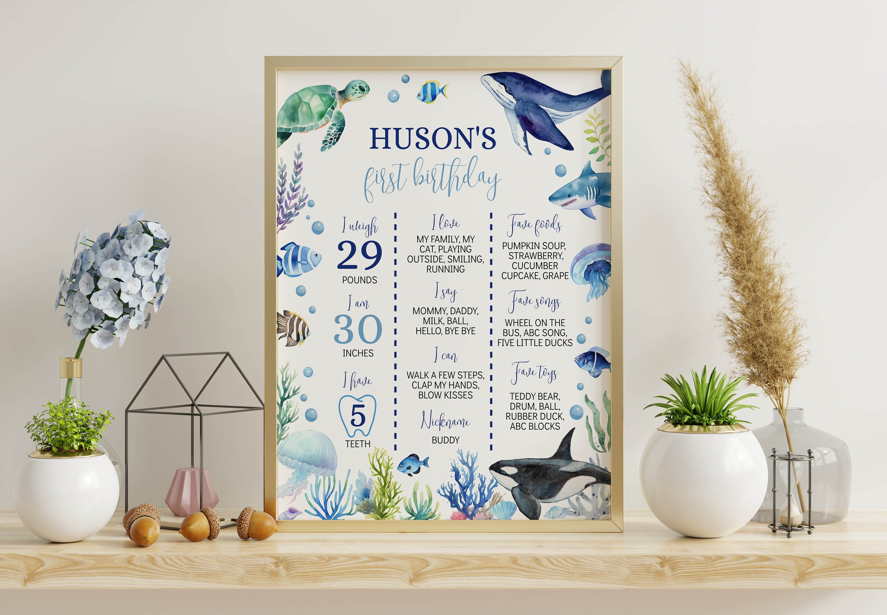 EDITABLE Under the Sea First Birthday Milestone Board, Oneder the Sea ...