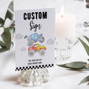 EDITABLE Monster Truck Birthday Party Sign, Monster Trucks Custom Sign ...